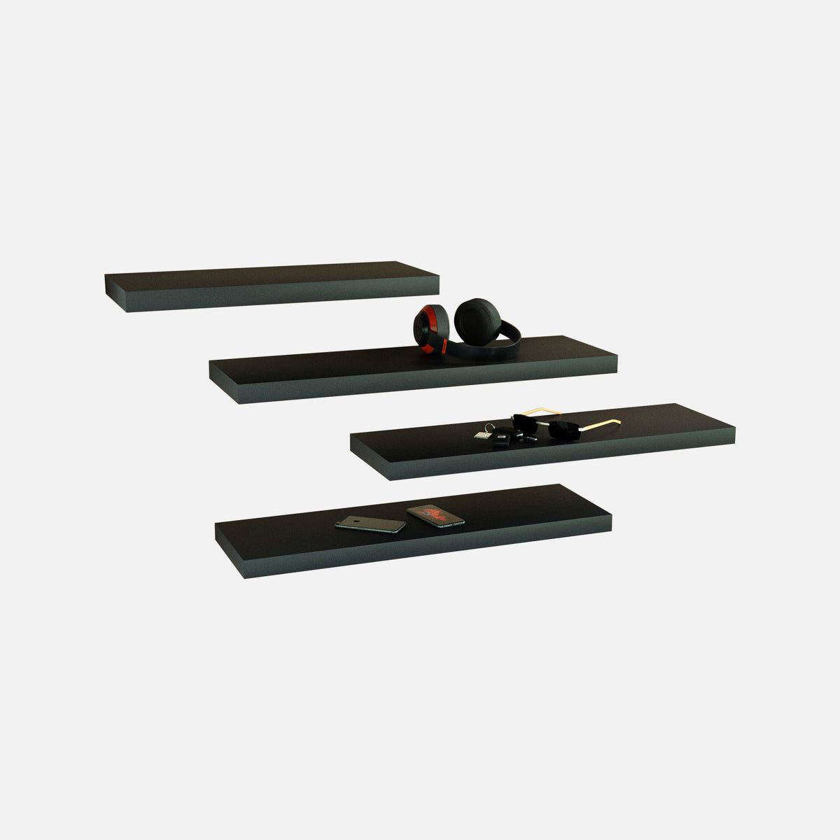 Matte Black Floating Shelves 800x250x38mm (Quad Deal) | Shelving Shop